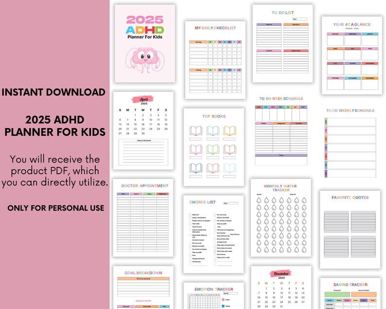 2025 Kids ADHD Planner - ADHD Planner, Mental Health Planner, Printable ...