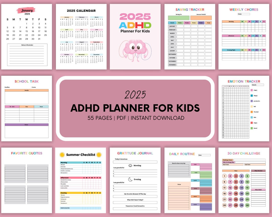 2025 Kids ADHD Planner - ADHD Planner, Mental Health Planner, Printable ...