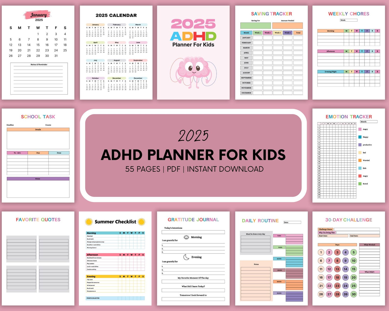 2025 Kids ADHD Planner - ADHD Planner, Mental Health Planner, Printable ...