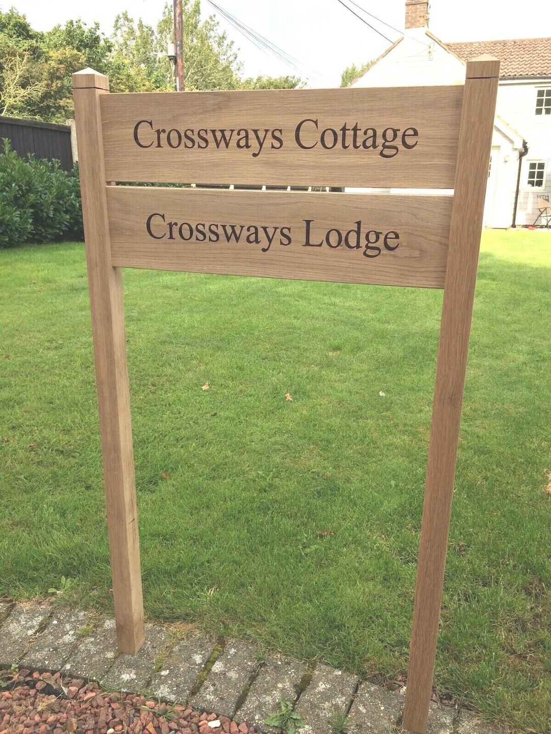 OAK Double Plaque Ladder Sign Solid Oak Post Personalised 2/3/4 House ...