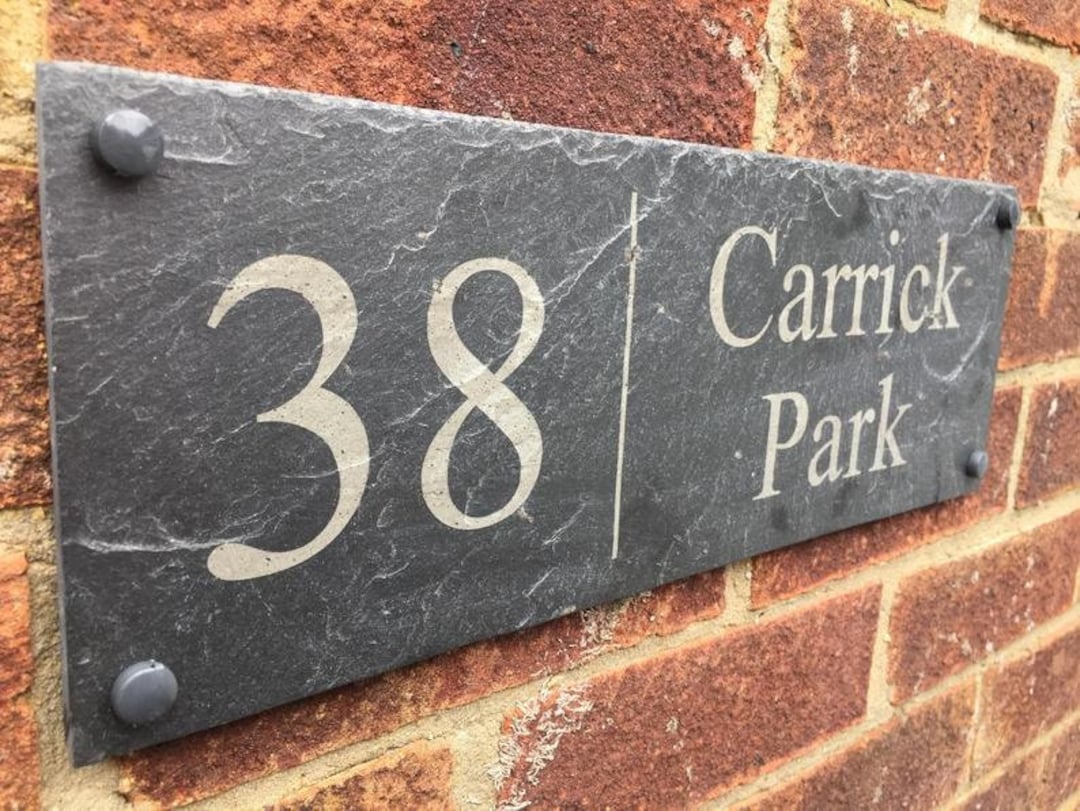 Modern Rustic Slate House Gate Sign Plaque Door Number Personalised ...