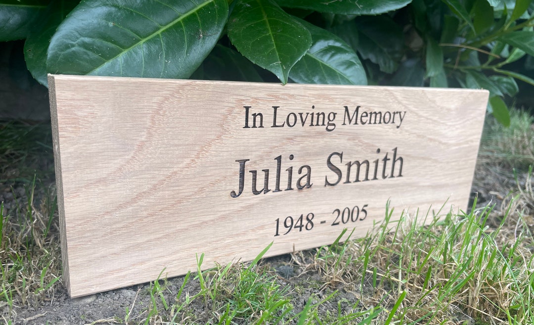 Lasting Memorial Plaques Carved in Solid Oak. Personal Message Custom Engraved Grave Side ...