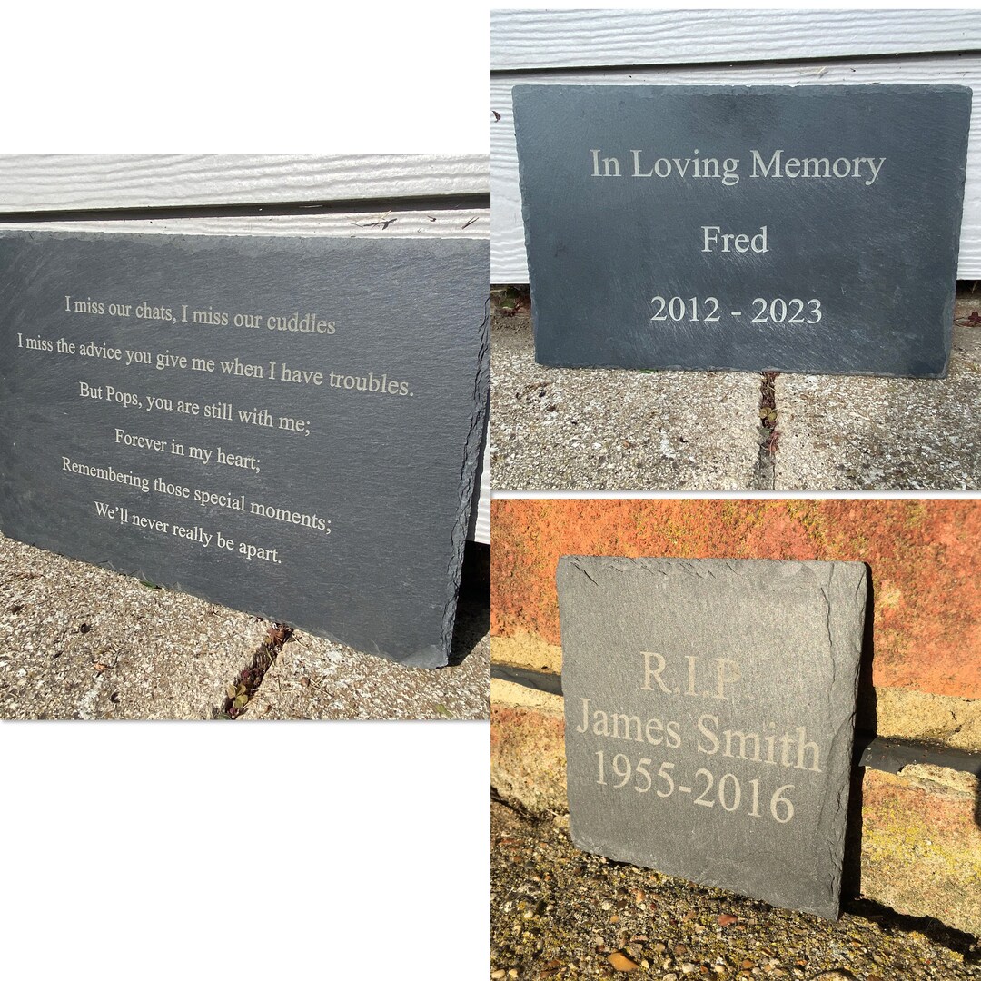 Personalised in Loving Memory Feathers Design Slate Marker Garden ...