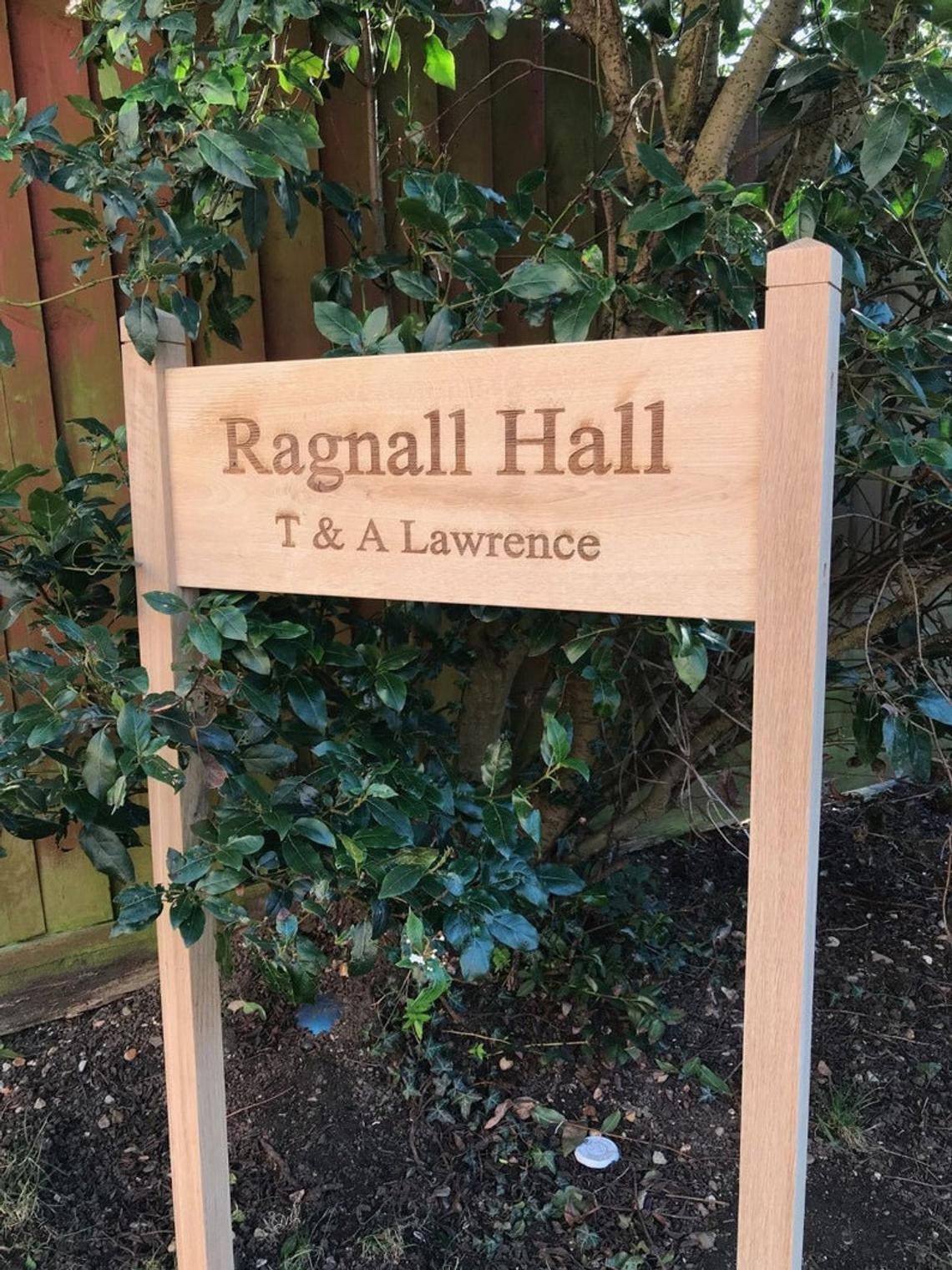 Solid Oak Engraved House Sign Plaque, Freestanding Lawn Sign, Engraved ...
