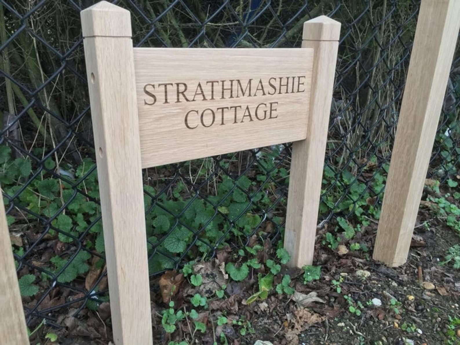 Oak House Sign With Posts, Carved, Personalised Custom Engraved Wooden ...