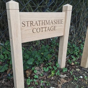Oak House Sign With Posts, Carved, Personalised Custom Engraved Wooden ...
