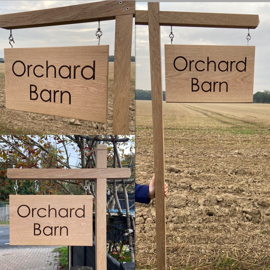 Solid Engraved Oak Upright Freestanding Sign, Oak Post Sign, Solid Oak ...