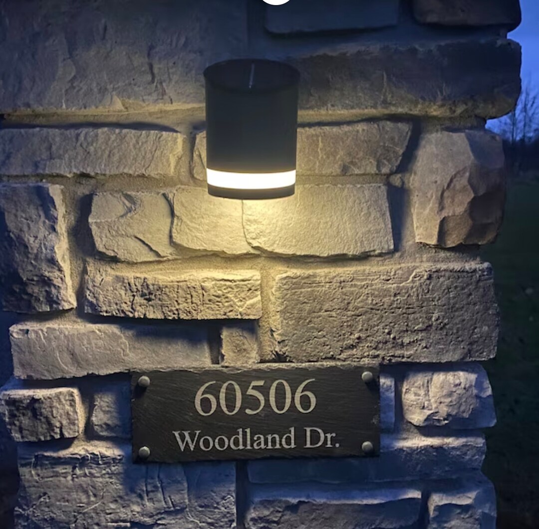 Led Solar Powered Modern Dark Grey / Stone Slate Address House Sign ...
