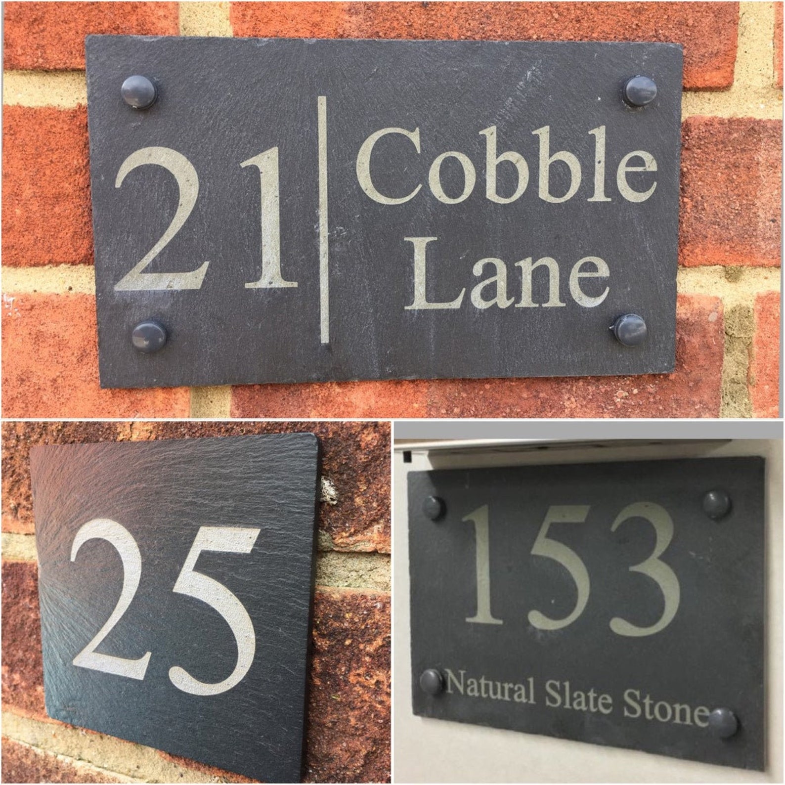 Rustic Natural Slate House Gate Sign Plaque Door Number Personalised ...