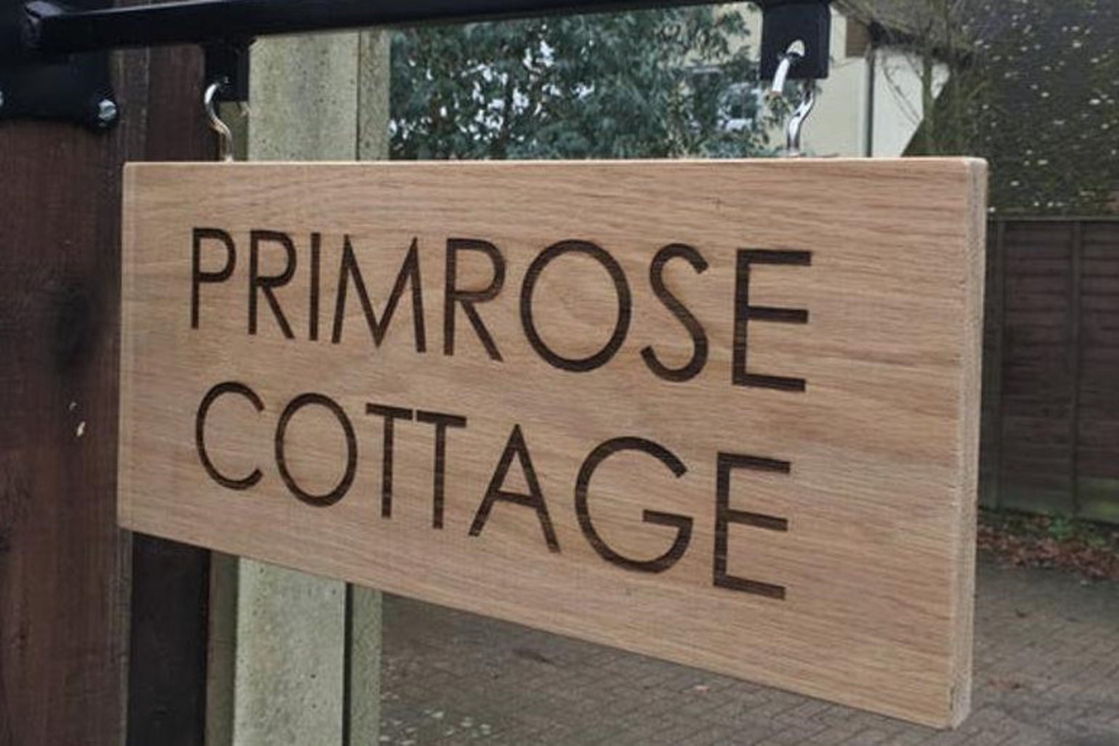 Solid Oak Personalised Hanging Sign and Metal Bracket Oak | Etsy