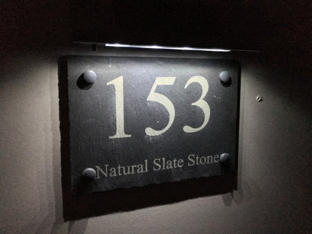 Modern Engraved Slate Solar House Sign Plaque, Natural Stone Slate ...