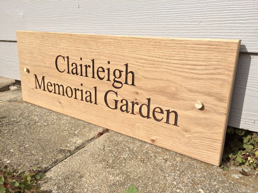 Memorial Garden Plaque Carved in Solid Oak. Personal Message Custom ...