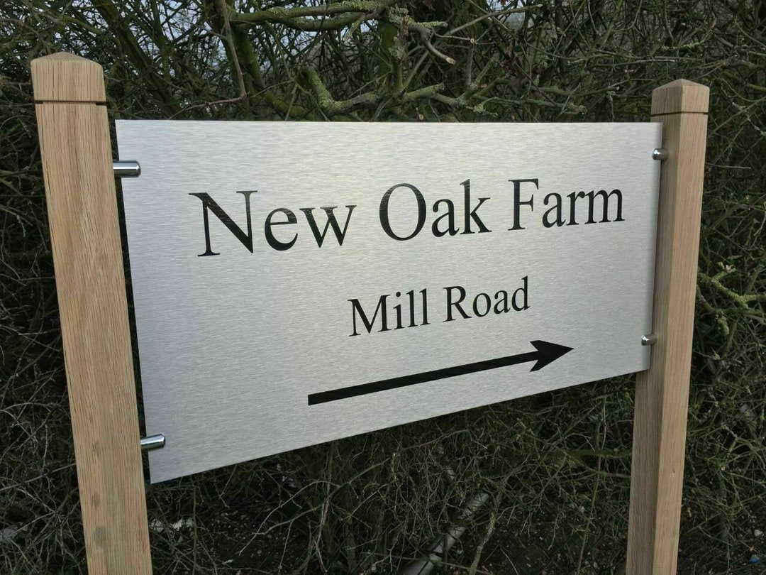 Modern Aluminium Freestanding Sign With Solid Oak Posts, Aluminium Oak ...