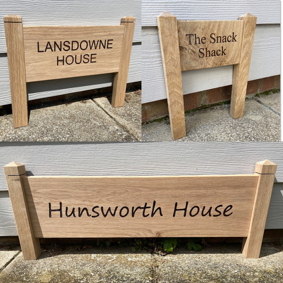 Freestanding Wooden Personalised House Sign on Posts - SOLID OAK Custom ...