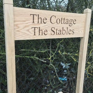 Oak House Sign With Posts, Carved, Personalised Custom Engraved Wooden ...