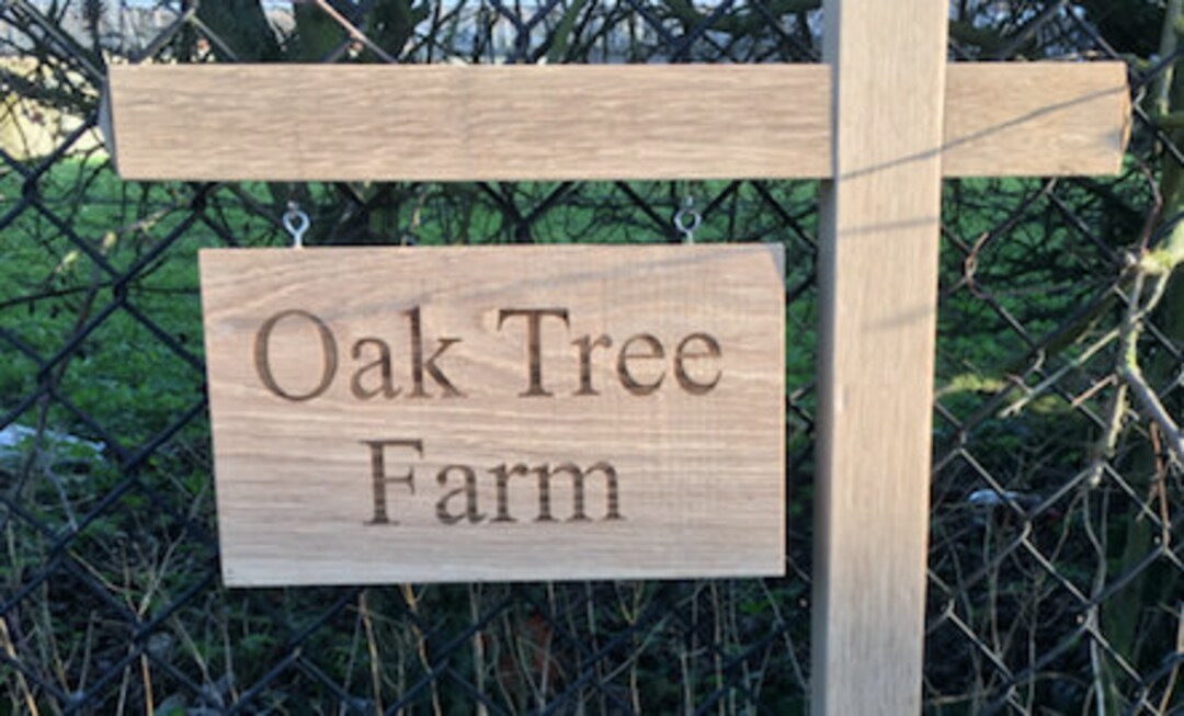 OAK Hanging Sign Personalised Solid Oak Swing Sign Custom Size Hanging ...
