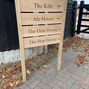 OAK Double Plaque Ladder Sign Solid Oak Post Personalised 2/3/4 House ...