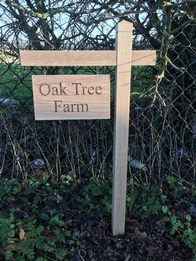 Solid Engraved Oak Upright Freestanding Sign, Oak Post Sign, Solid Oak ...