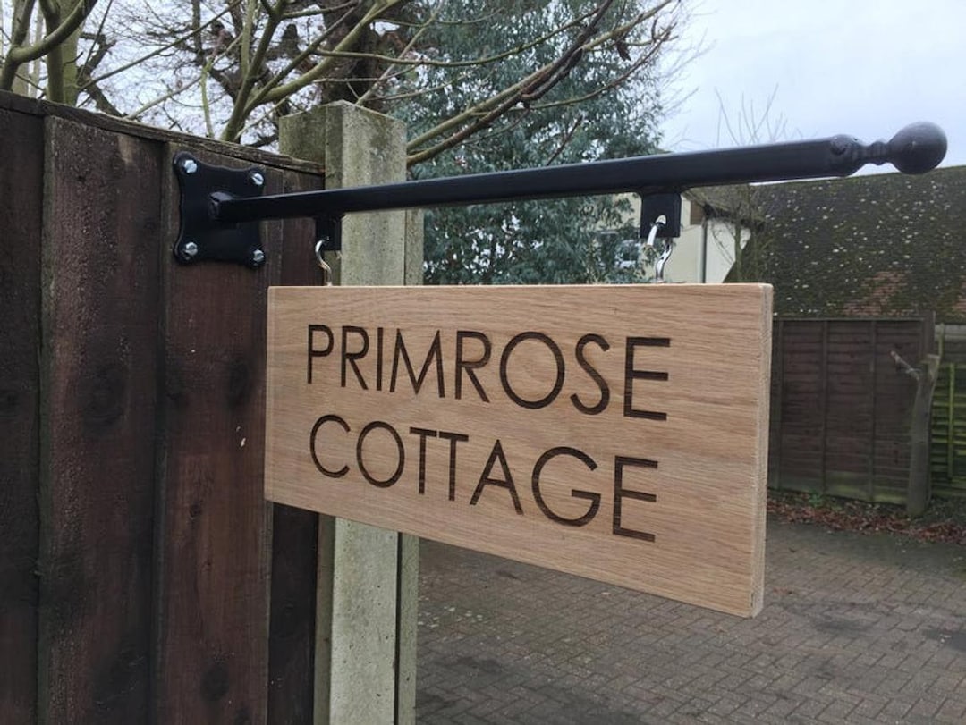 Solid Oak Personalised Hanging Sign and Metal Bracket Oak Hanging House ...
