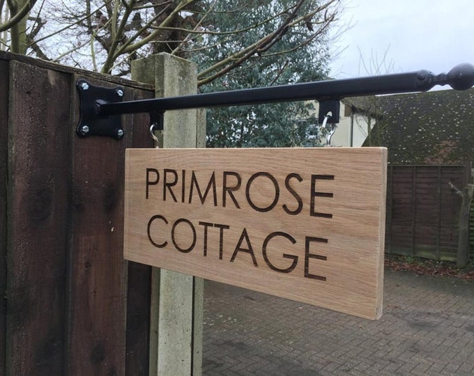 Solid Oak Personalised Hanging Sign and Metal Bracket Oak - Etsy