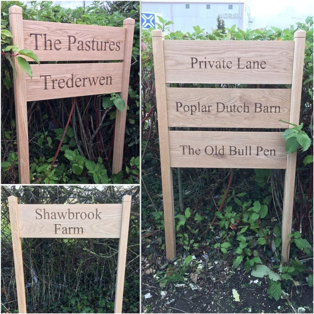 Large Engraved Oak Multi Ladder Double Post House Sign Business Multi ...