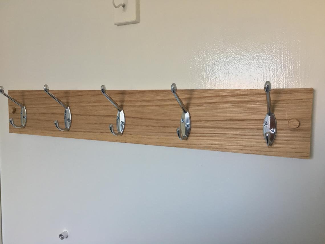 Modern Coat Rack Solid Oak and Chrome Hooks Coat Hat Robe - Etsy