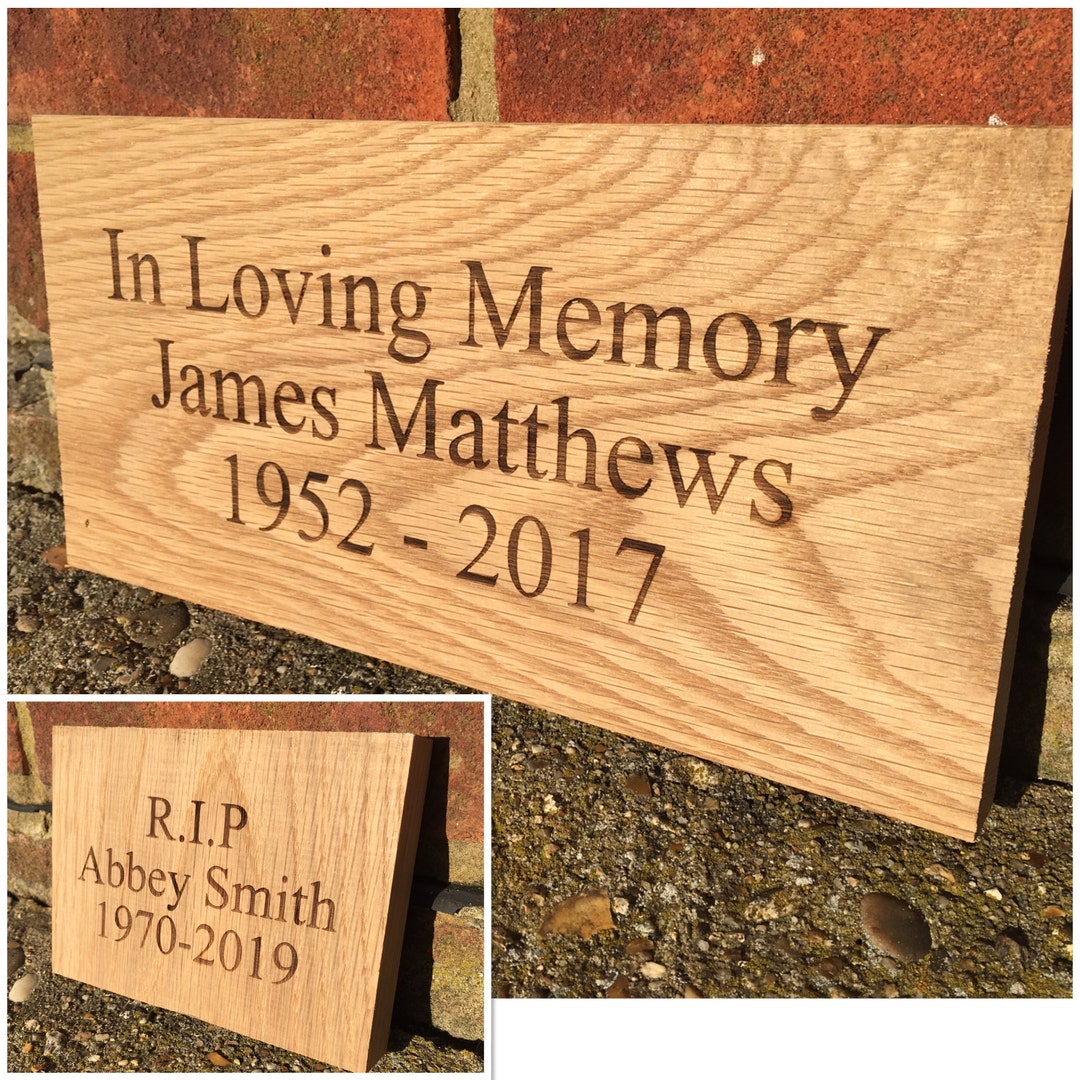 Personalised Oak Memorial Graveside Sign, Solid Oak Engraved Rest in ...