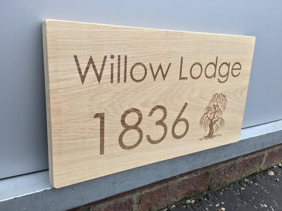 Personalised Modern Oak House Sign Carved Custom Engraved - Etsy