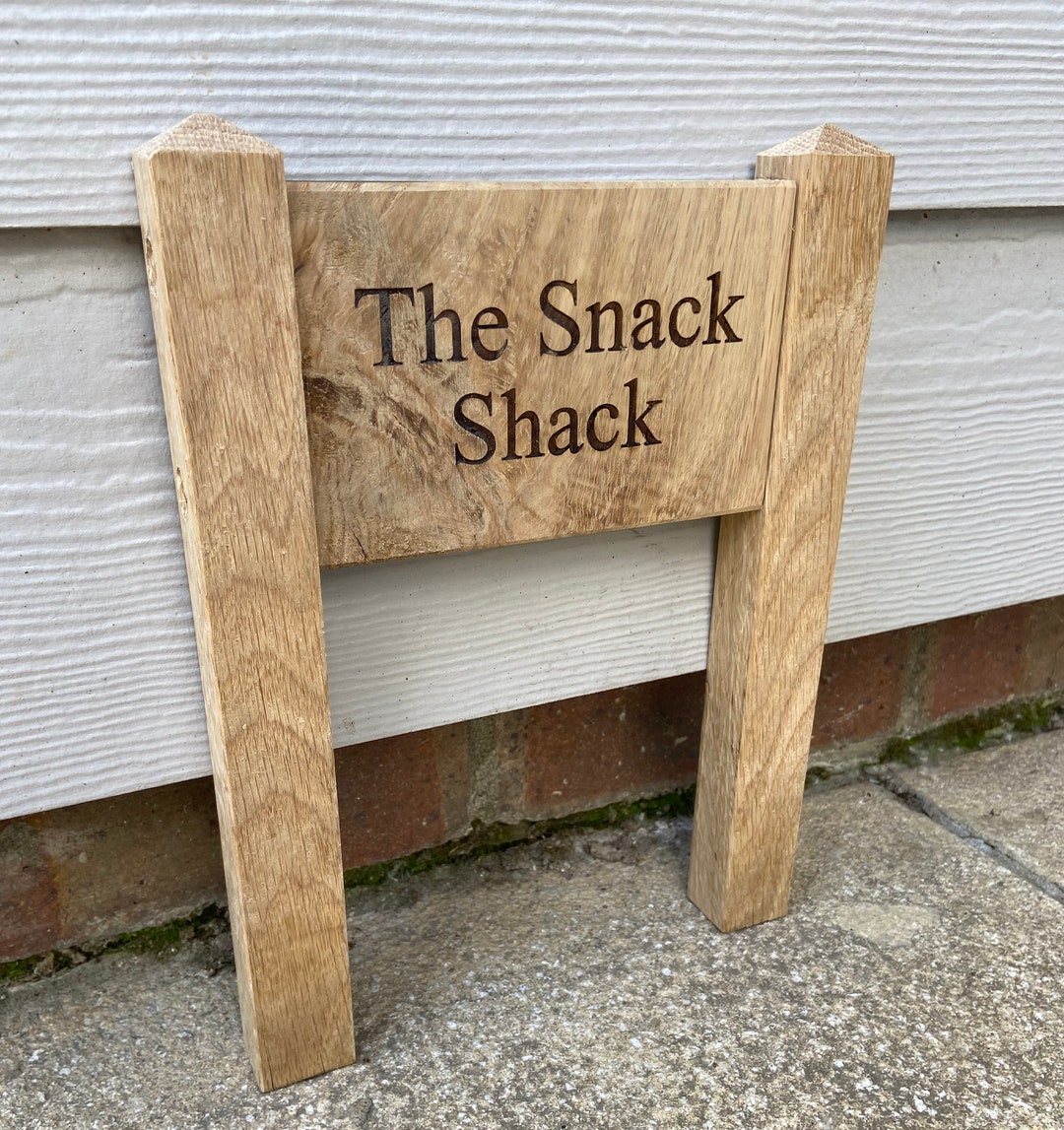 Oak House Sign on a Post | Solid Oak Freestanding Sign on a Double Post ...