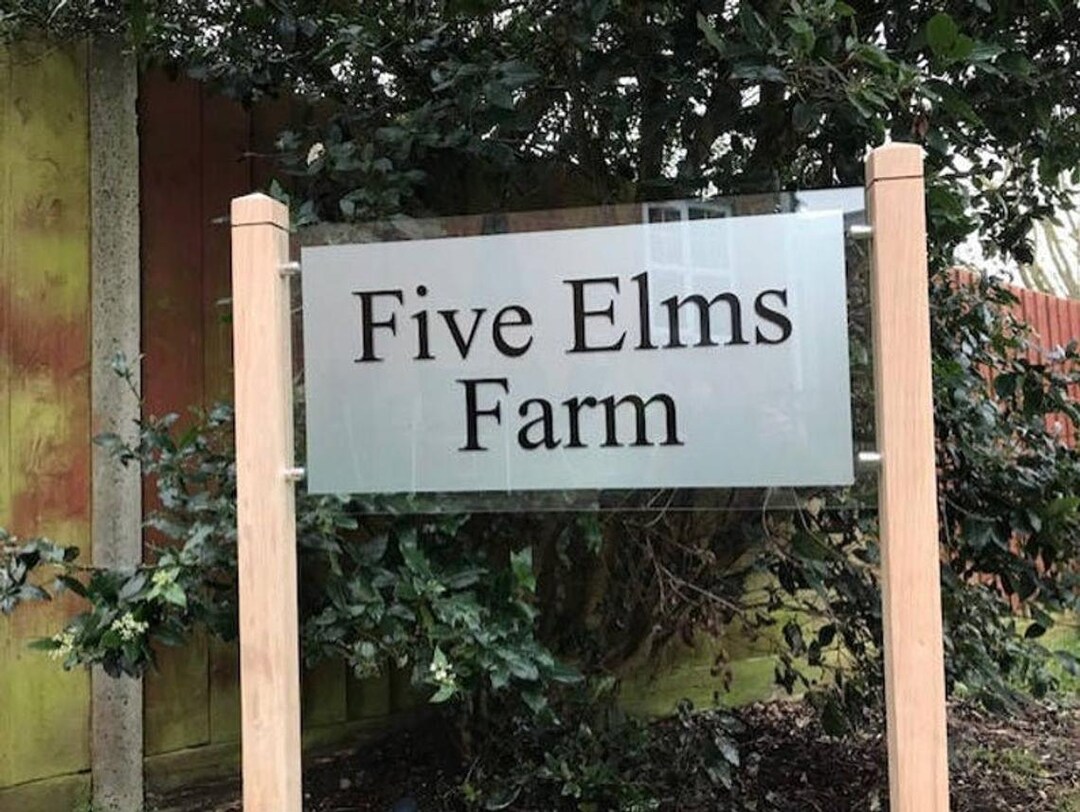 Modern Glass Acrylic Freestanding Sign With Solid Oak Posts, Glass ...