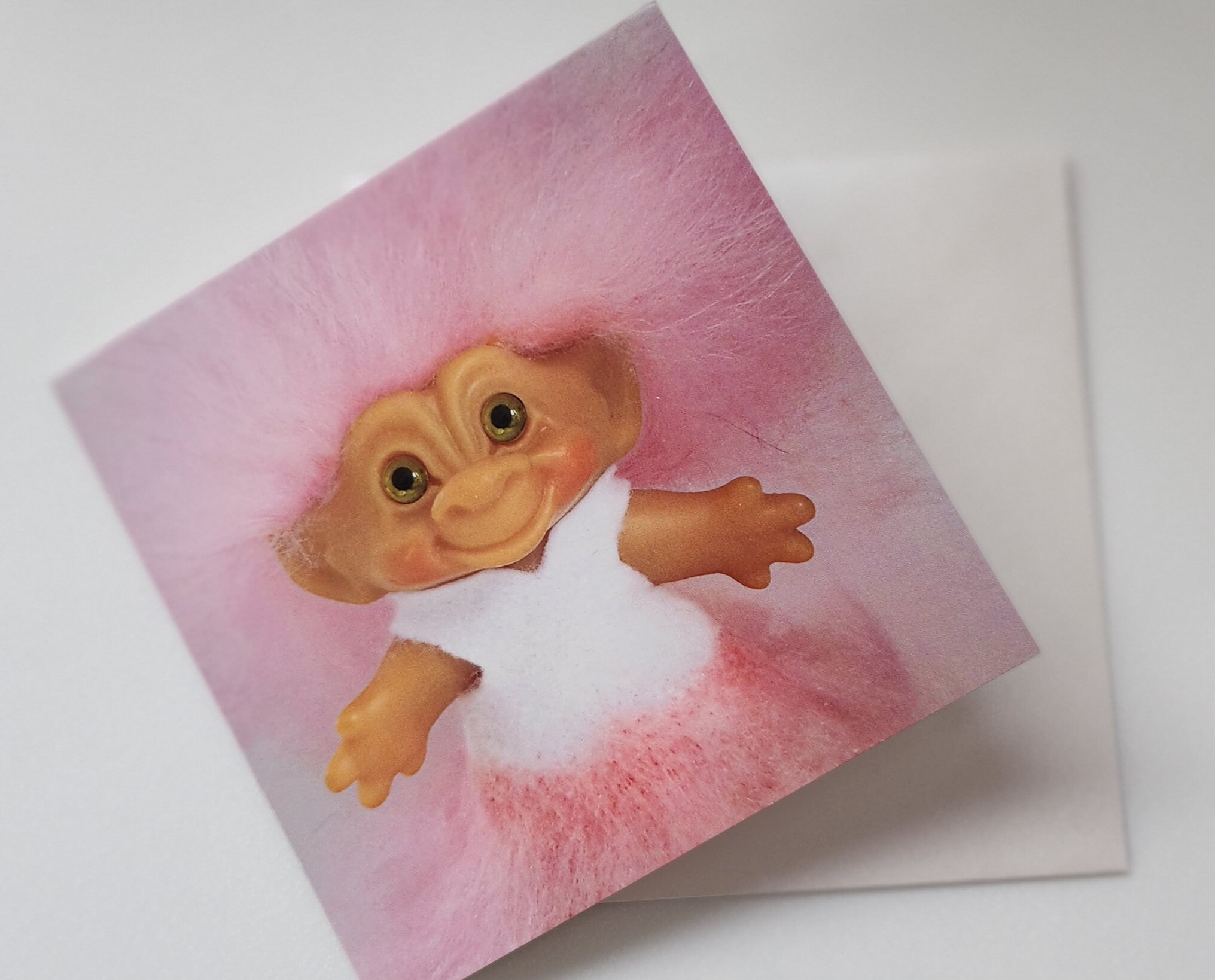 Pink Powder Puff Troll Card - Etsy