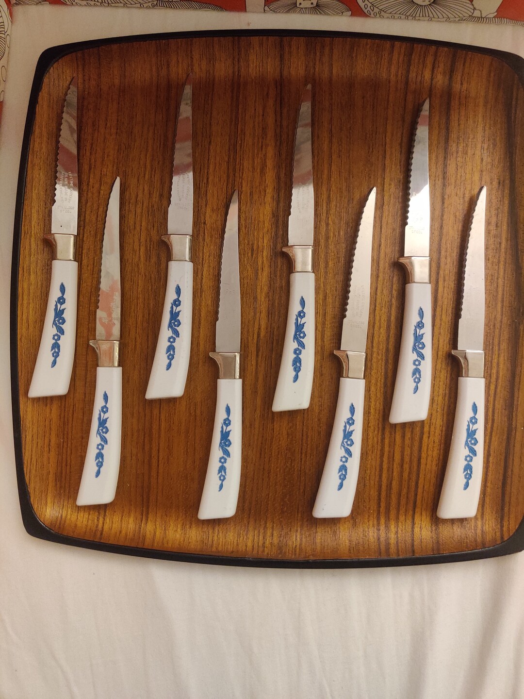 Lifetime Cutlery Stainless Steak Knives Set of 8 Blue Cornflower ...