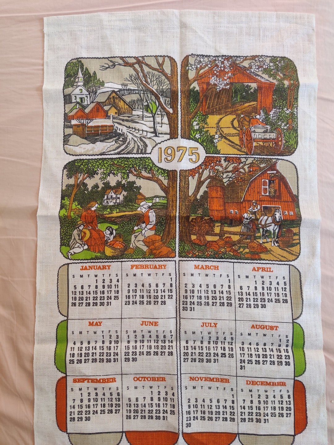 Vintage 1975 Calendar Tea Towel Four Seasons Design - Etsy