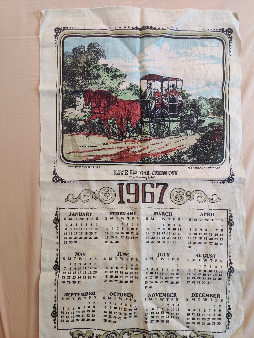 Vintage 1967 Currier and Ives Calendar Tea Towel - Etsy