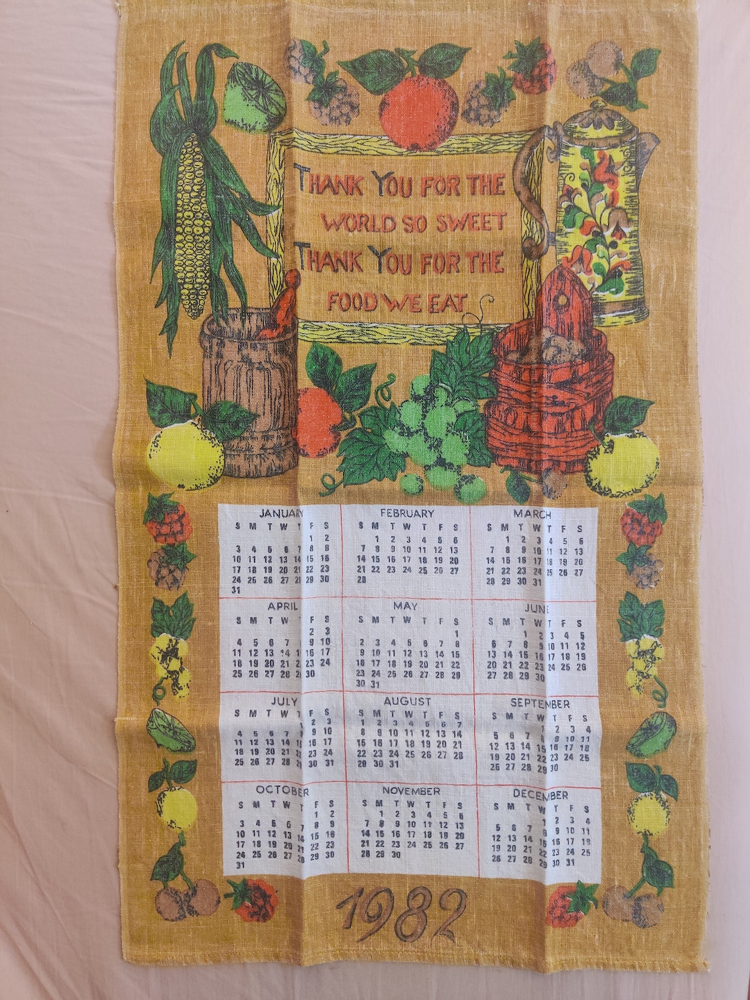 Vintage 1982 Linen Calendar Tea Towel - Etsy
