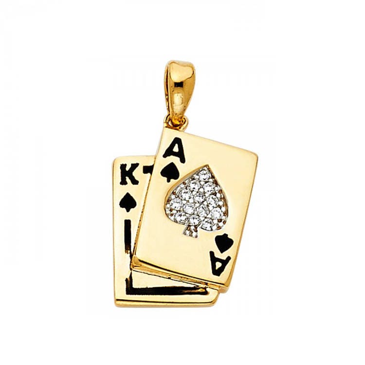 14K Solid Yellow Gold Cubic Zirconia Ace & King Of Spades | Etsy