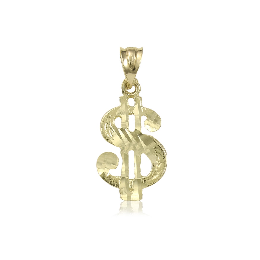 14K Solid Yellow Gold Dollar Sign Pendant Money Diamond Cut Necklace ...