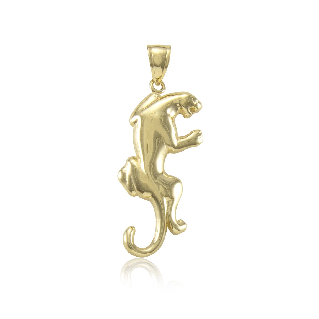 14K Solid Yellow Gold Puma Pendant Mountain Lion Tiger - Etsy