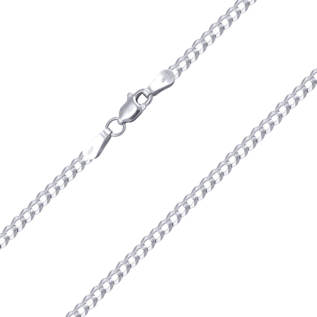 14K Solid White Gold Cuban Necklace Chain 2.5mm 16-24 Round Curb Link ...