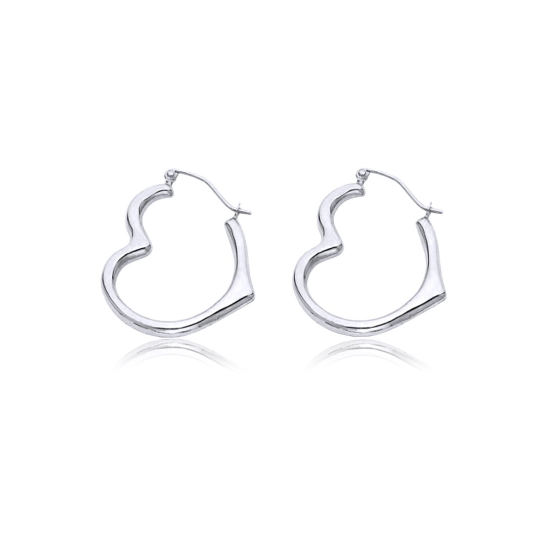14K White Gold Heart Hoop Earrings Love - Etsy