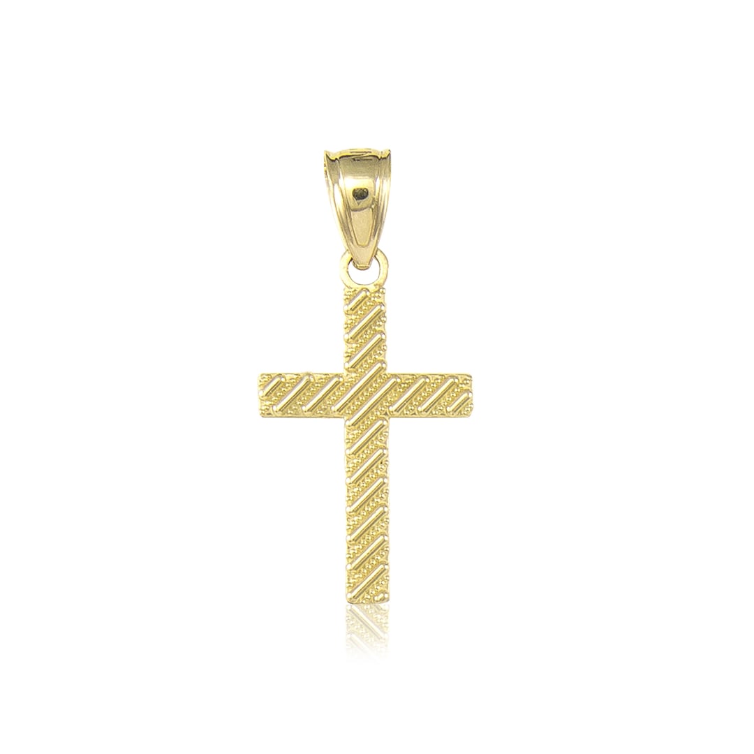 10K Solid Yellow Gold Cross Pendant Polished Plain Latin Crucifix ...