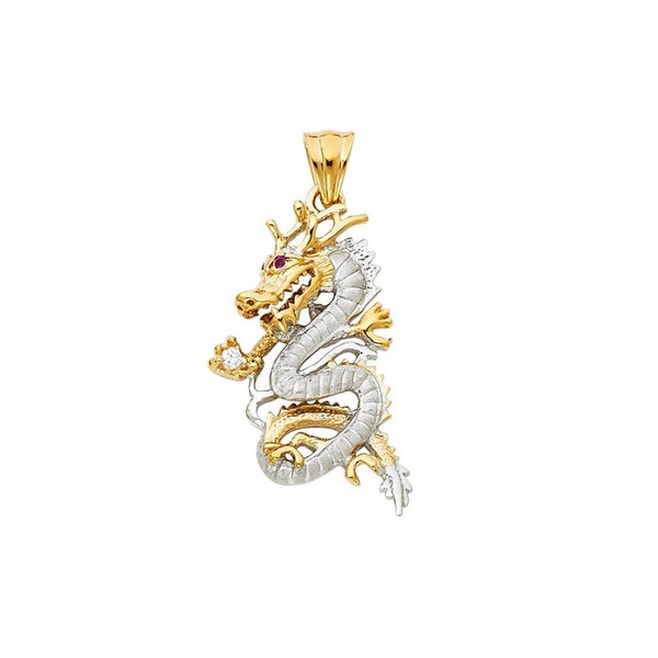 White Gold Dragon Pendant - Etsy