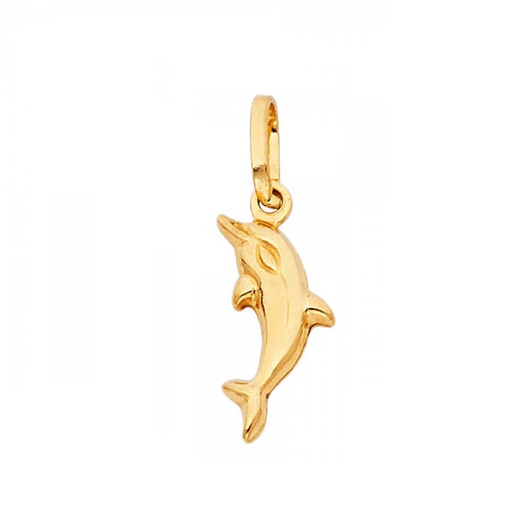 14K Yellow Gold Dolphin Pendant Fish Polished Necklace Charm - Etsy