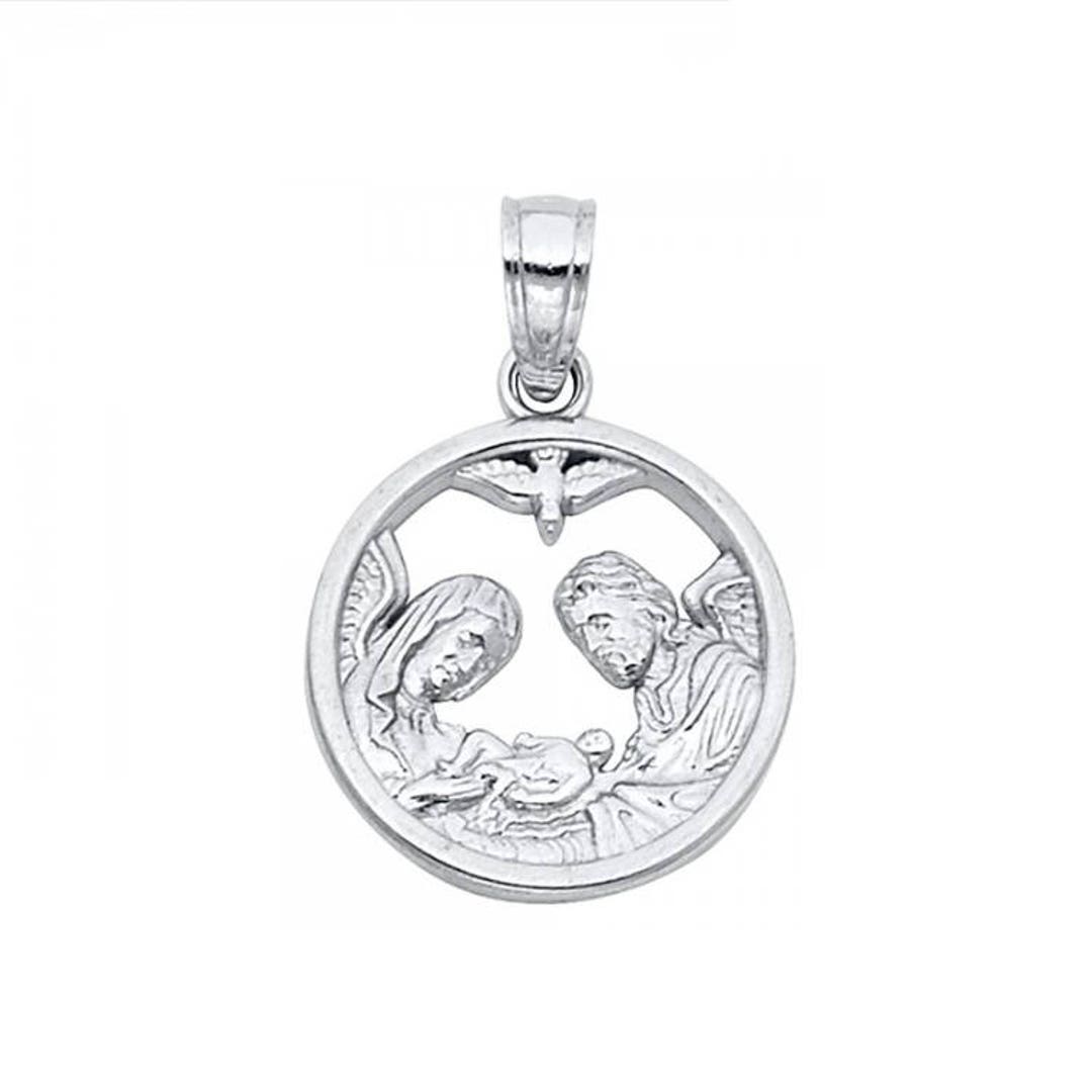 14K Solid White Gold Baptism Medal Pendant Round Religious - Etsy