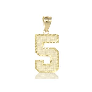 10K Solid Yellow Gold Number Pendant Singapore Chain Necklace Set 0-9 ...