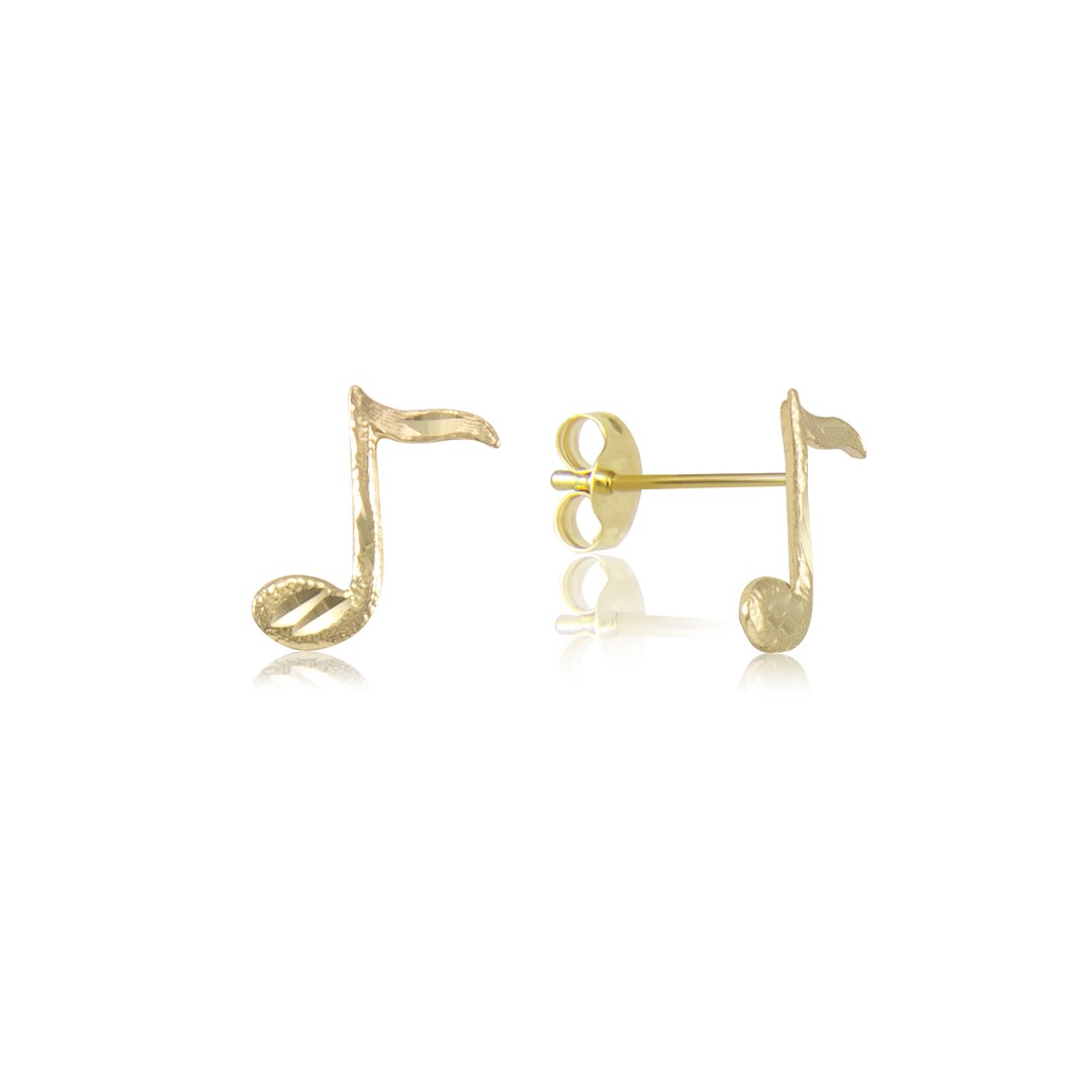 14K Solid Yellow Gold Musical Note Stud Earrings Music - Etsy