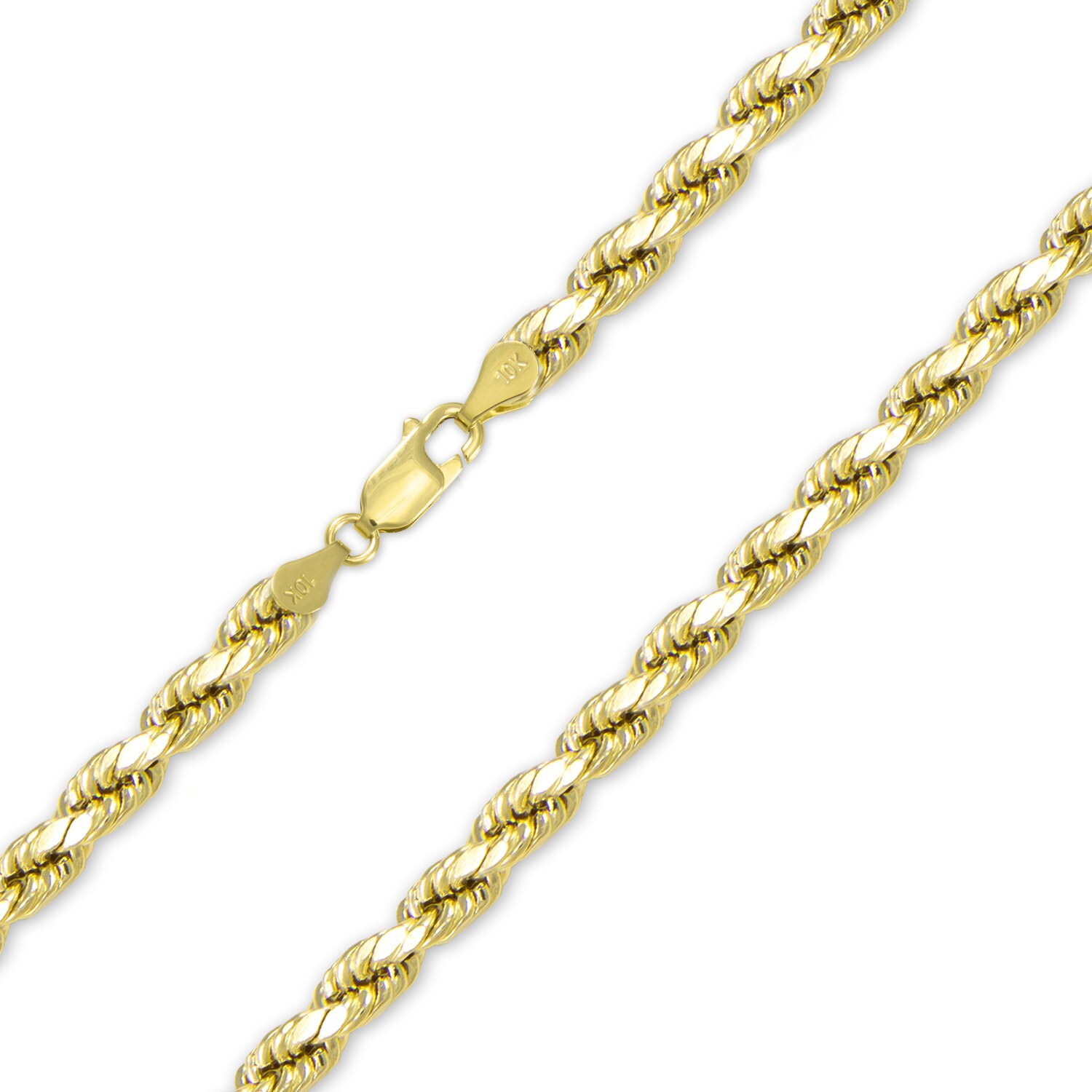 10K Yellow Gold Hollow Diamond Cut Rope Necklace Chain 6.0mm | Etsy