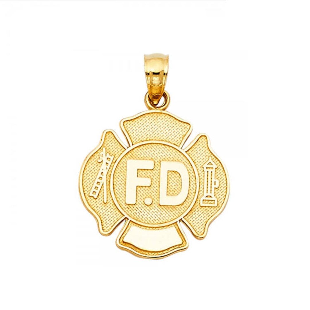 14K Solid Yellow Gold Fire Department Pendant FD Firefighter - Etsy