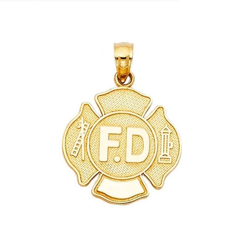 14K Solid Yellow Gold Fire Department Pendant FD Firefighter - Etsy