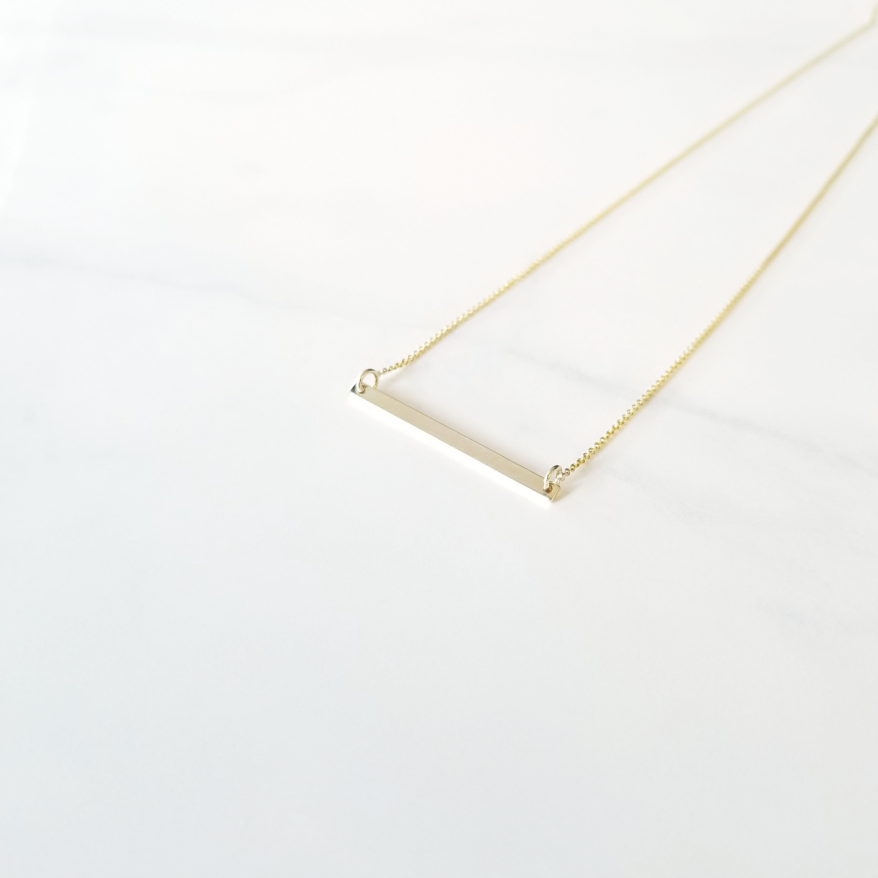 10K Solid Yellow Gold Custom Horizontal Bar Pendant Rolo Chain | Etsy